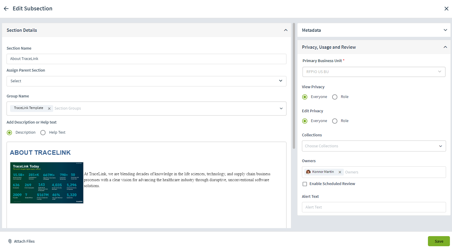 Creating and managing subsections – Home