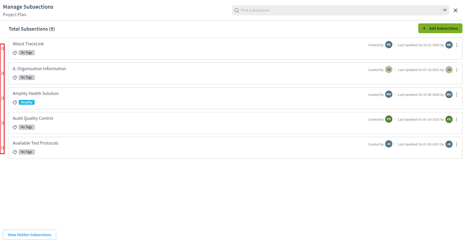 Creating and managing subsections – Home